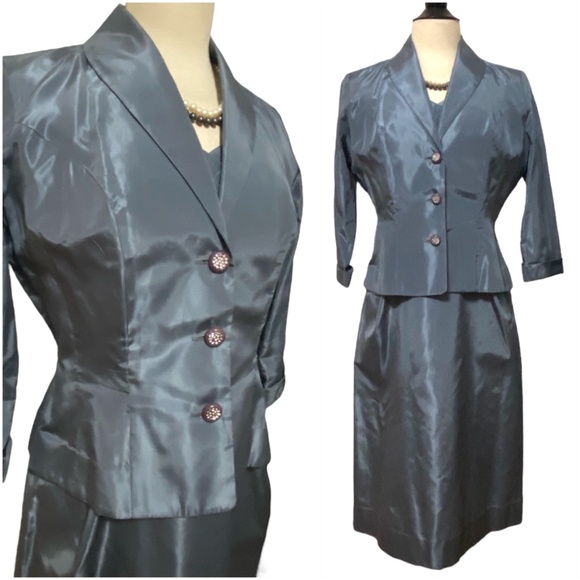 Dresses | Vintage Blue Cocktail Dress Jacket Wedding 195s Retro Formal ...